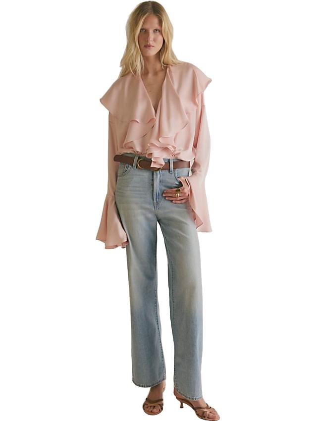 NORMA KAMALI Norma Kamali Long Sleeve Deep V Ruffle Bodysuit